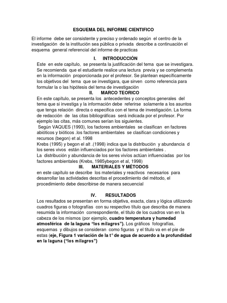 Esquema Del Informe Cientifico Original | Ciencia cognitiva | Sicología ...