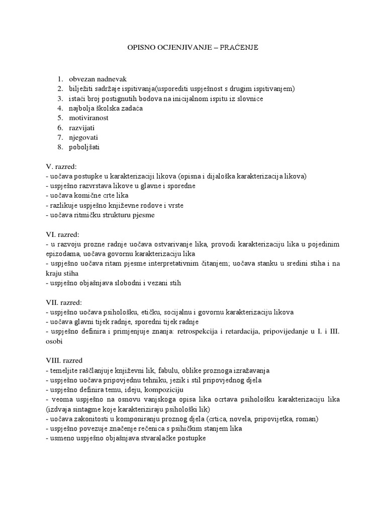 Opisno Ocjenjivanje | PDF