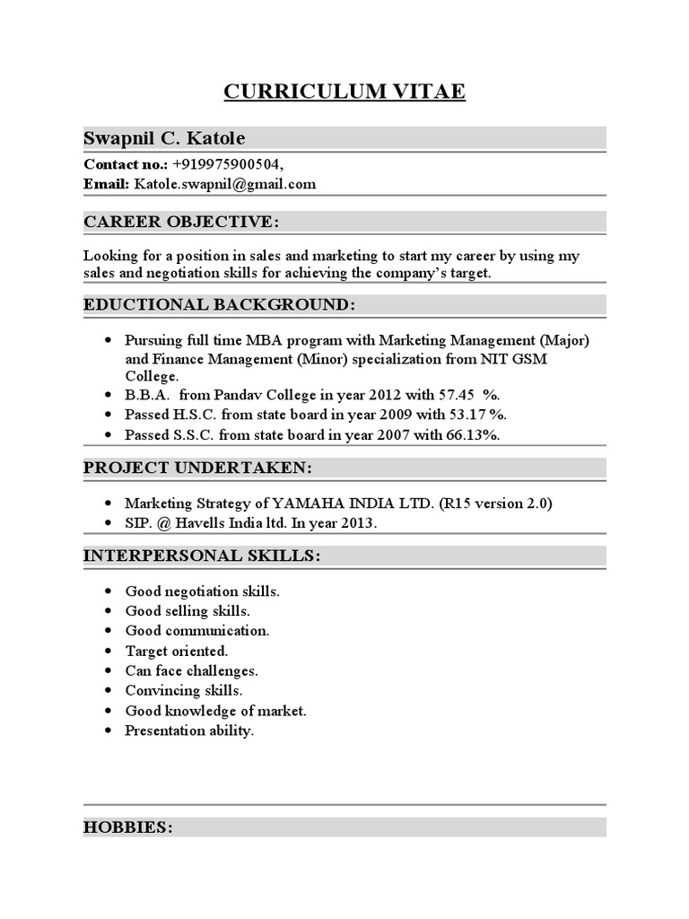 Curriculum Vitae Swapnil | PDF