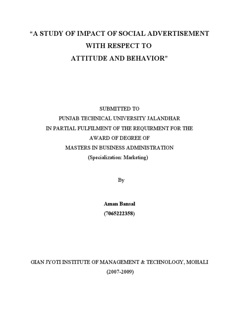 A Study of Impact of Social Advertisement With Respect To Attitude and ...