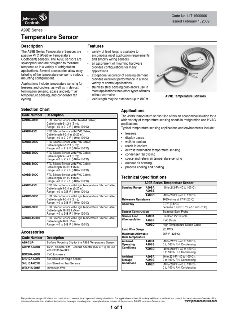 A99bb-200c Sensor de Temperatura | PDF | Cable | Refrigerator