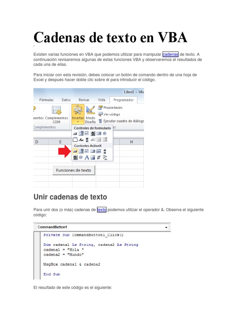 EXCEL Cadenas de Texto en VBA | PDF | Cadena (informática) | Microsoft Excel