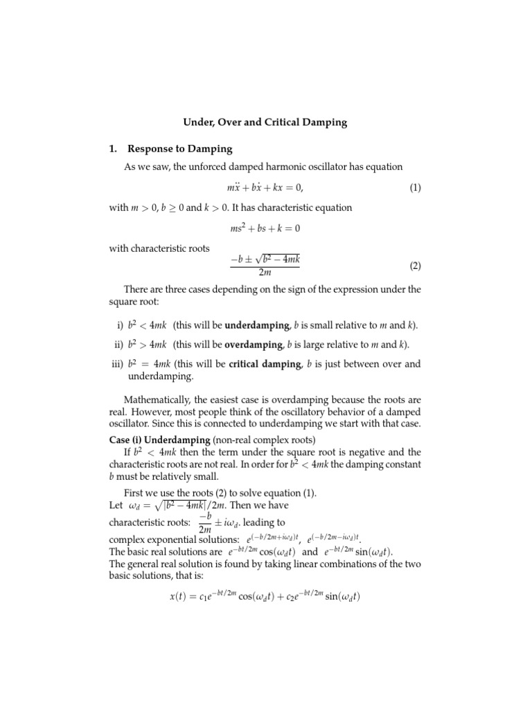Damping Types: Underdamped, Overdamped, Critical | PDF | Algebra ...