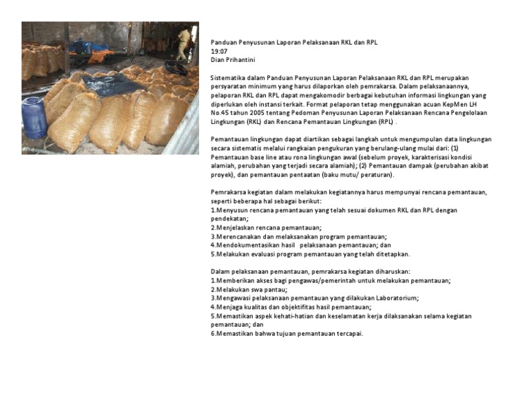 Panduan Penyusunan Laporan Pelaksanaan RKL Dan RPL | PDF