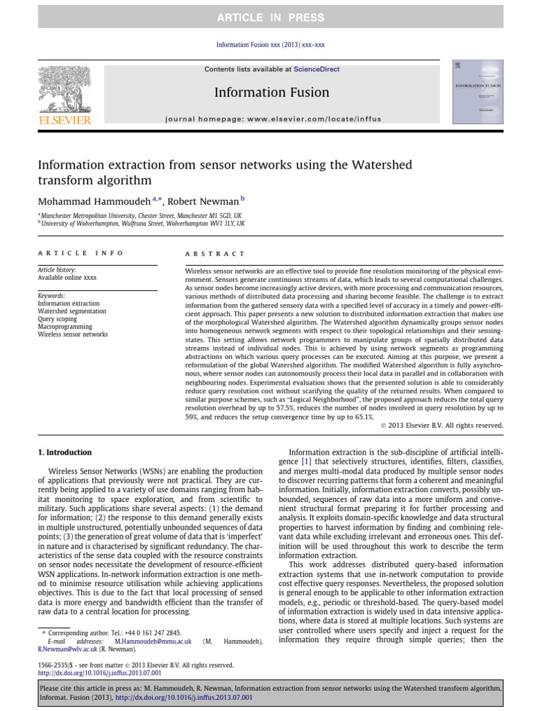 Information Extraction From Sensor Networks Using The Watershed Transform Algorithm | PDF ...