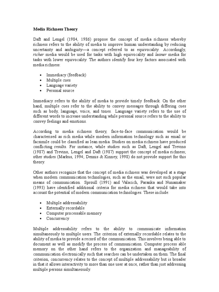 Media Richness Theory | PDF | Mass Media | World Wide Web