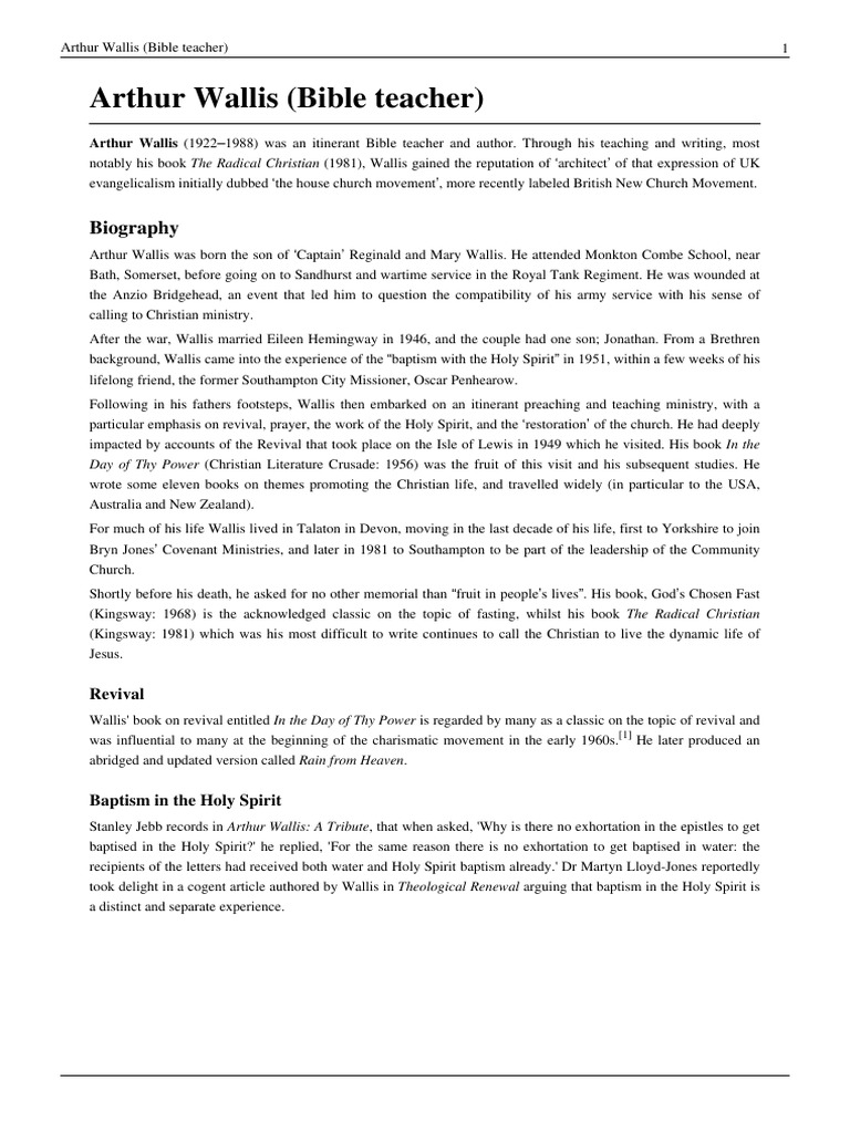 Arthur Wallis: Bible Teacher, Author, and Architect of the British New ...