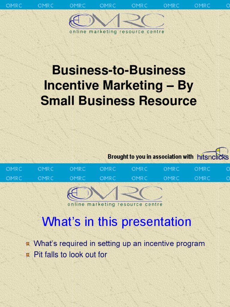 Business-to-Business Incentive Marketing - by Small Business Resource ...