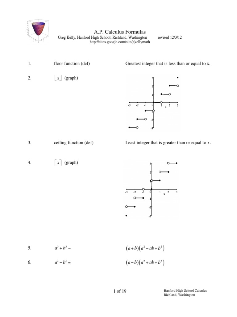 Calculus Formulas | PDF | Series (Mathematics) | Curvature
