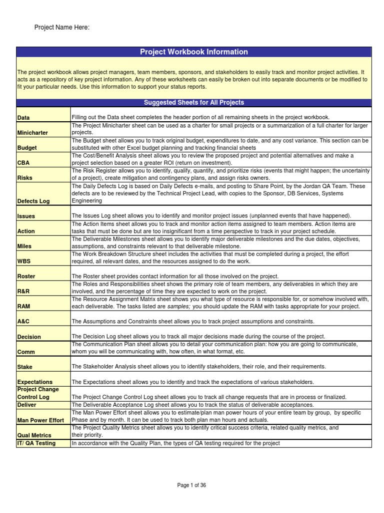 Project Management Workbook | PDF | Accountability | Production And Manufacturing