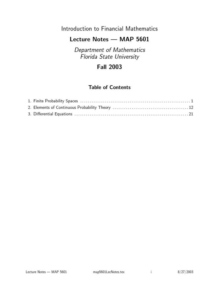Financial Mathematics Lecture Notes | PDF | Measure (Mathematics ...