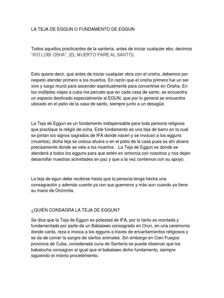 La Teja de Eggun o Fundamento de Eggun | PDF | Religión y creencia