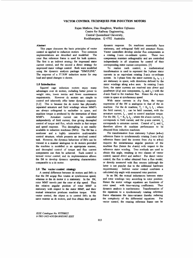 Vector Control Technique For Induction Motor PDF | PDF | Electric Motor ...