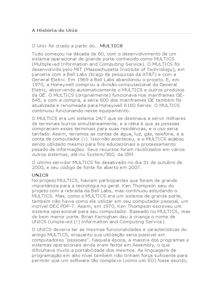 A História do Sistema Operacional Unix e suas Derivações | PDF ...