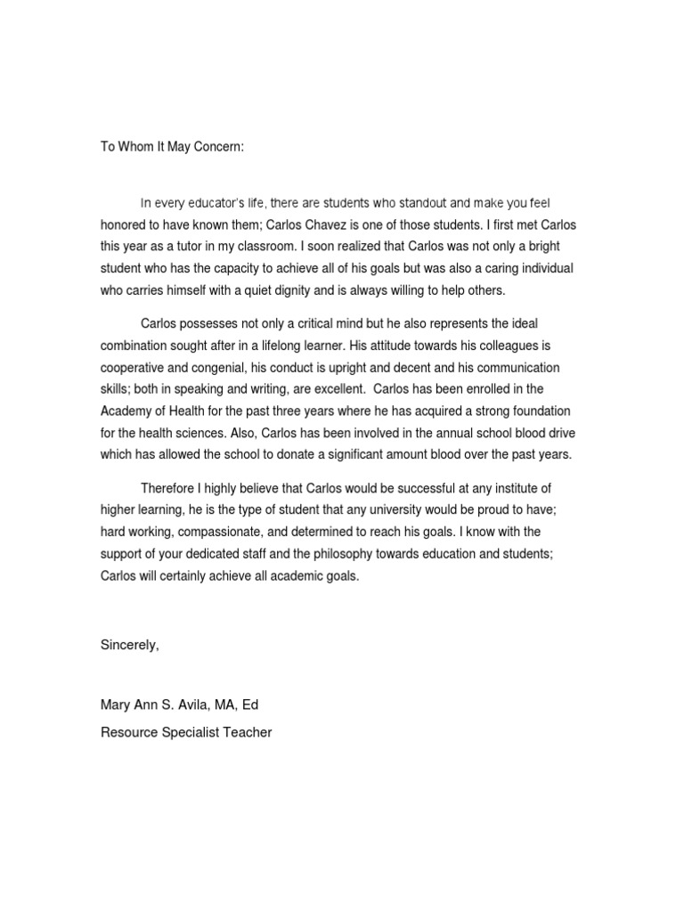 Letter of Recom-Health-M | PDF