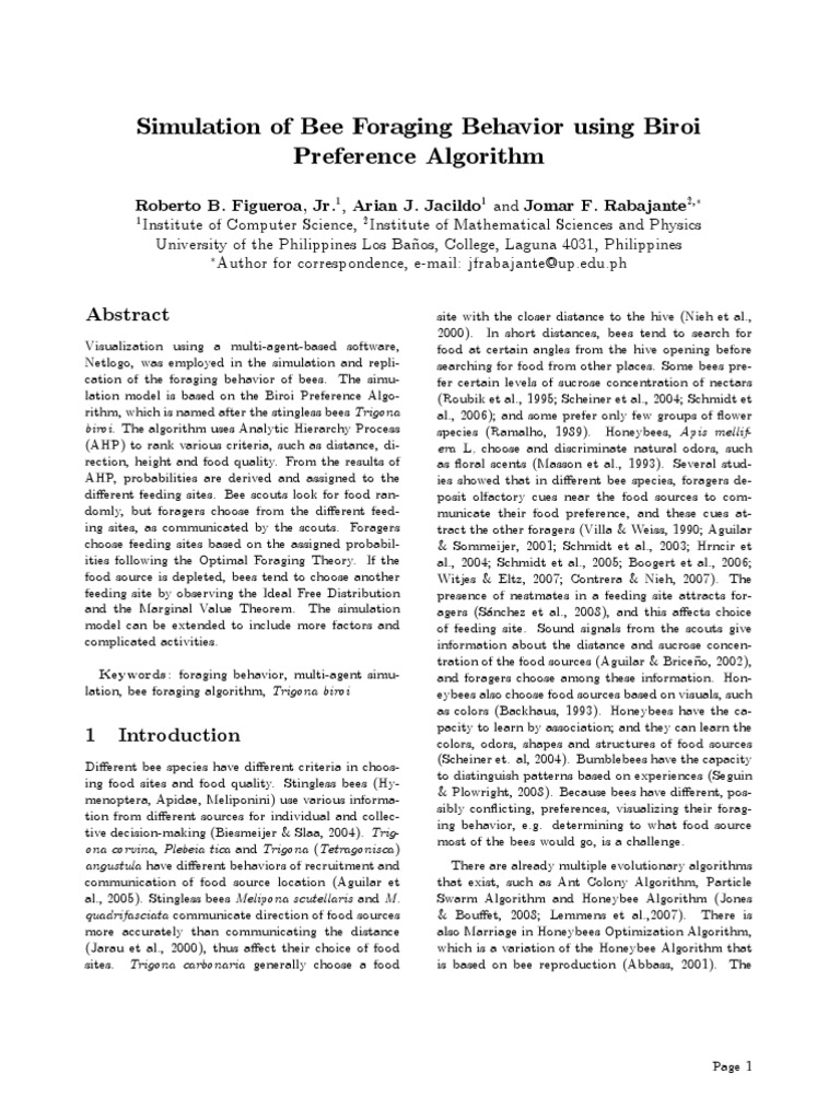 Trigona Biroi Stingless Bee Foraging Behavior Simulation | PDF ...