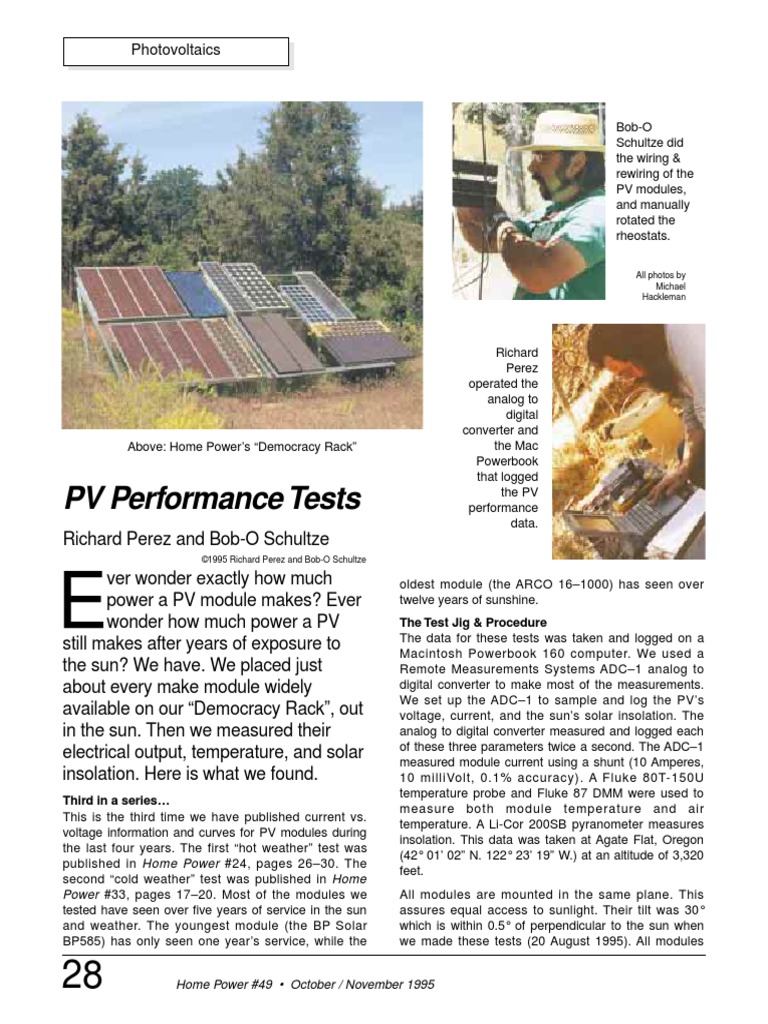 PV Performance Tests: Photovoltaics | PDF | Photovoltaics | Solar Panel