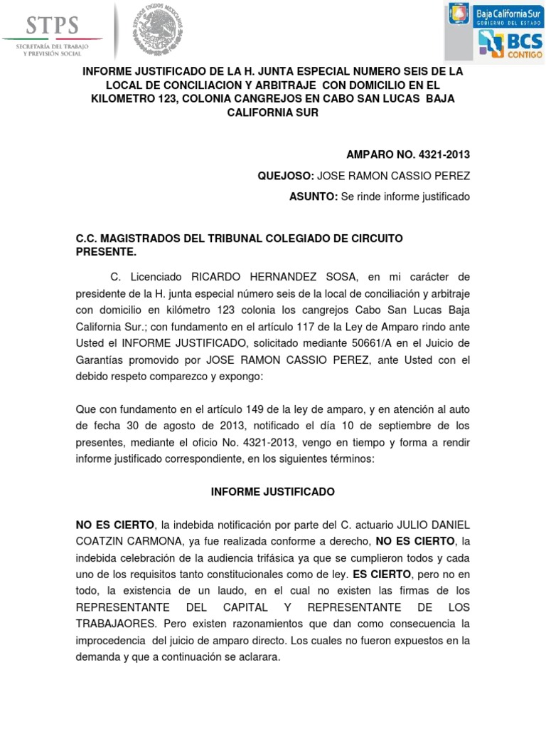 Informe Justificado | Demanda judicial | Ley procesal