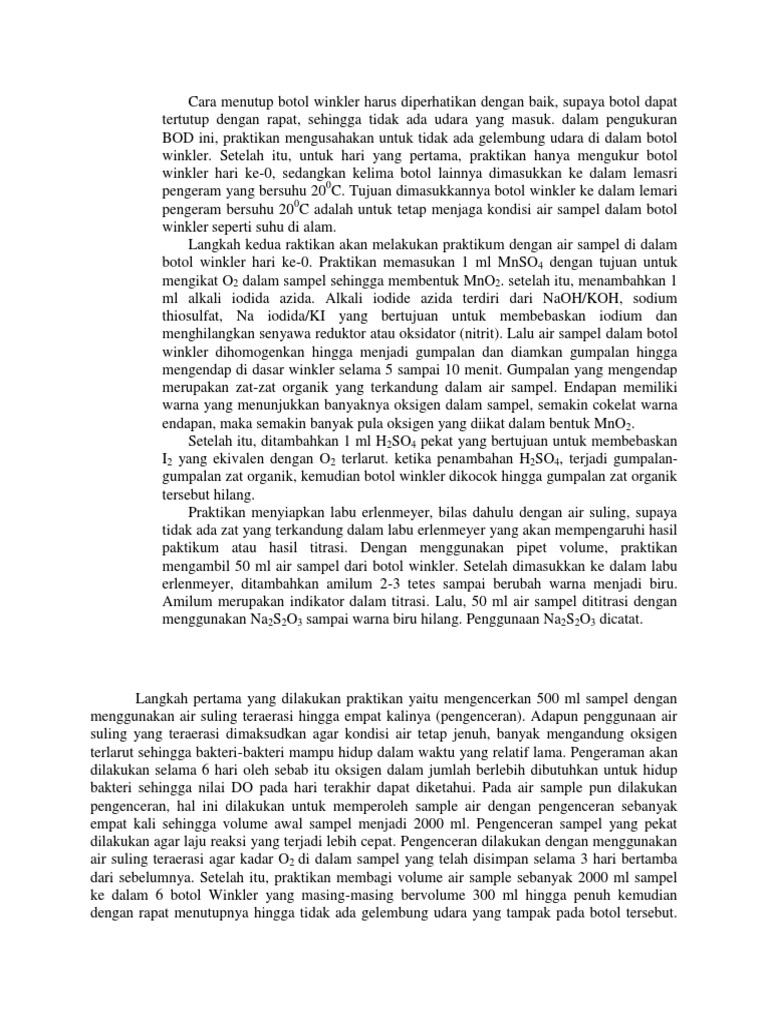 Cara Menutup Botol Winkler Harus Diperhatikan Dengan Baik | PDF