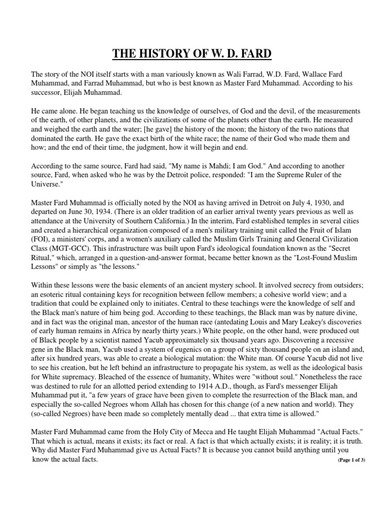 The History of W. D. Fard | PDF | Religious Belief And Doctrine | Torah
