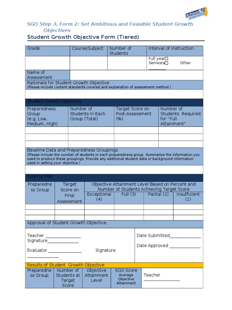 Student Growth Objective Form Template | PDF