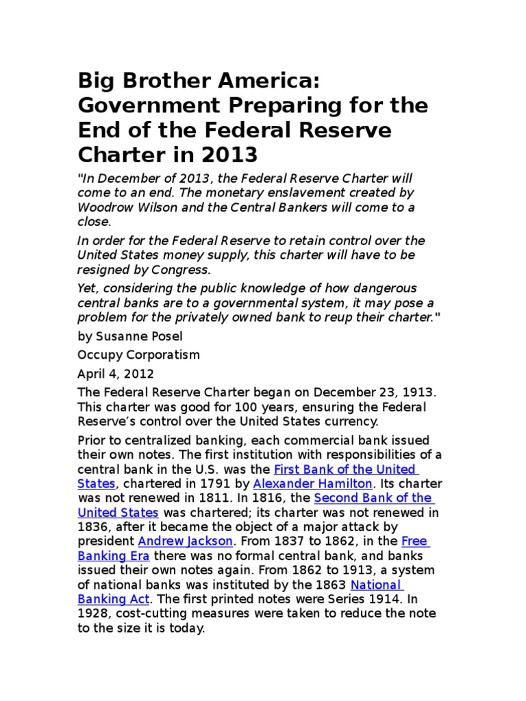 The Federal Reserve Charter | PDF | Federal Reserve System | Macroeconomics