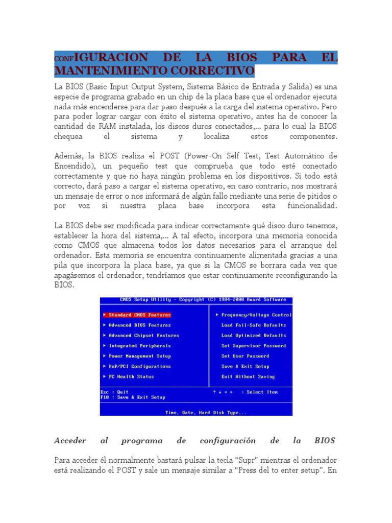 Configuracion de La Bios para El Mantenimiento Correctivo | PDF | Bios | Unidad Central de ...