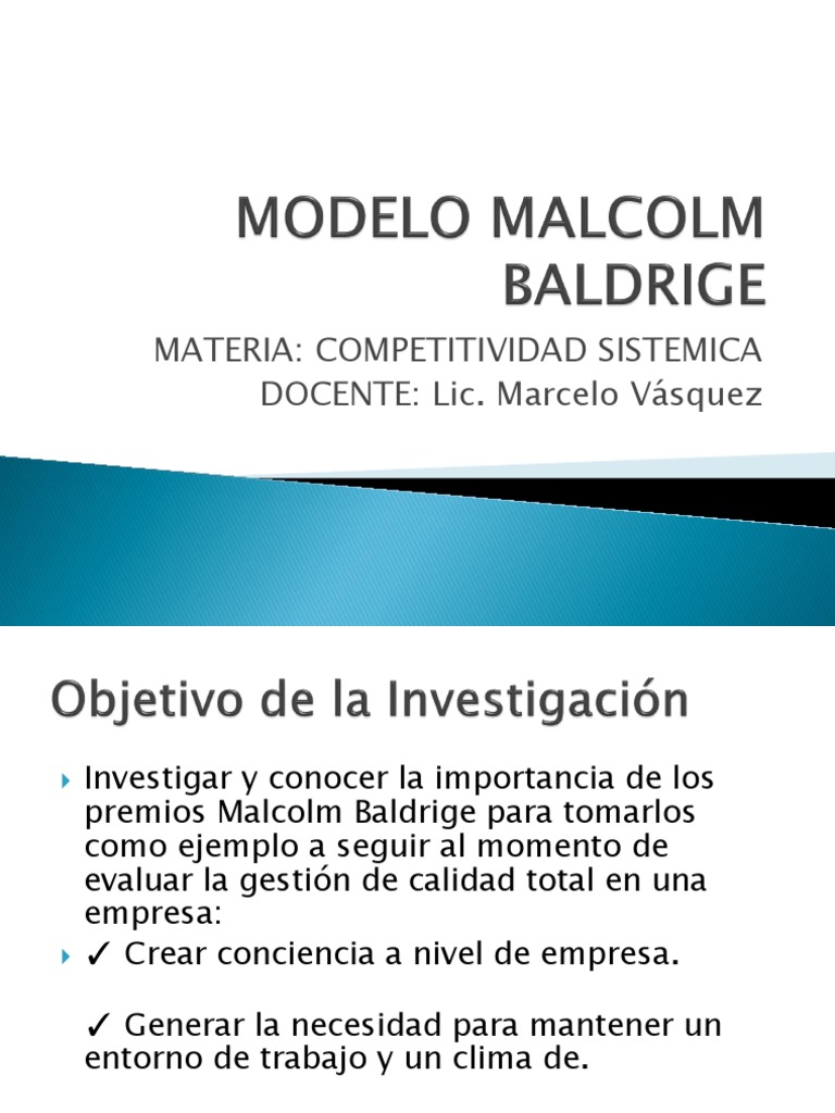 MODELO MALCOLM BALDRIGE Presentación | Calidad (comercial) | Planificación