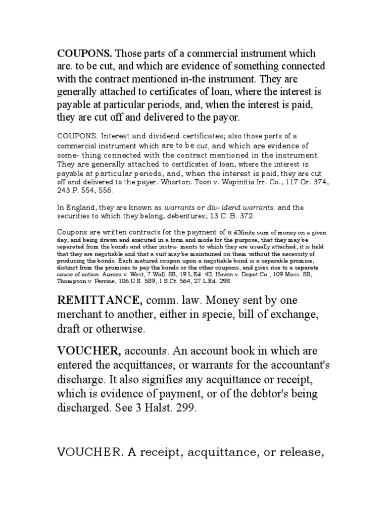 COUPONS. Those Parts of A Commercial Instrument Which: REMITTANCE, Comm ...