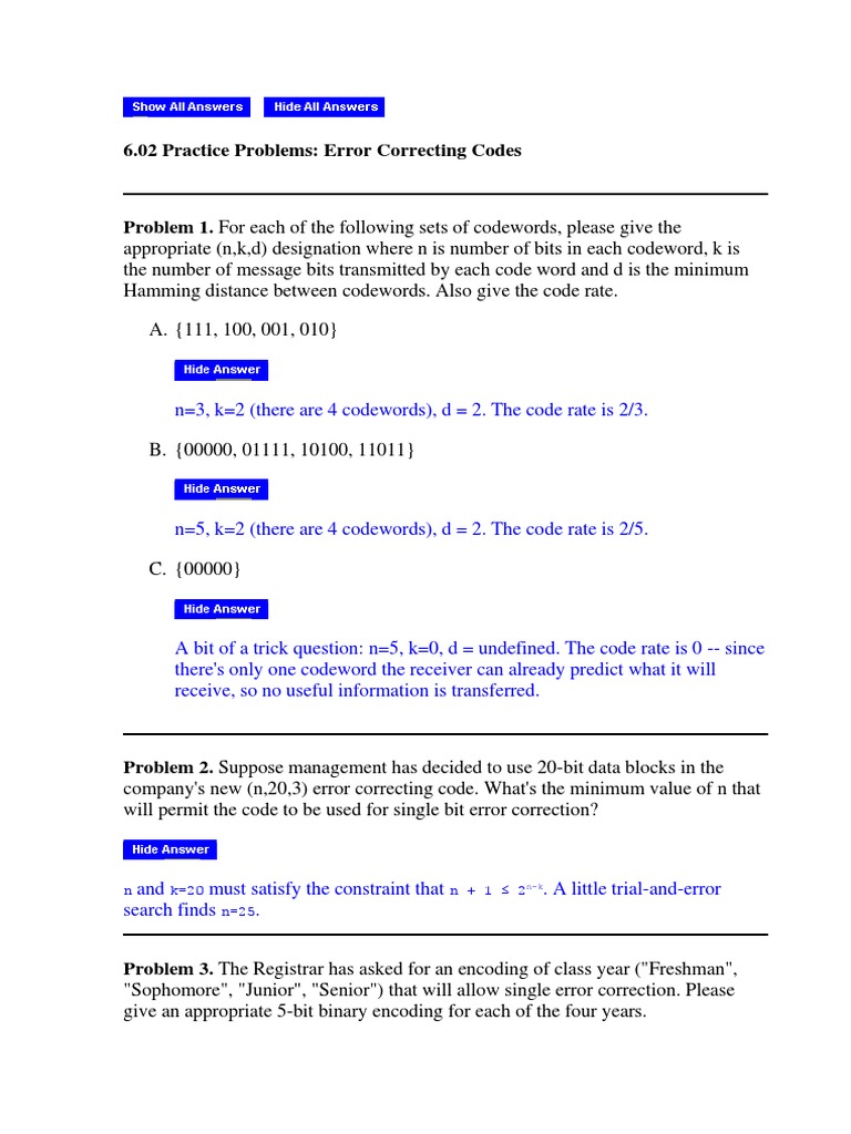 C5 Error Correcting Codes Error Detection And Correction Algorithms