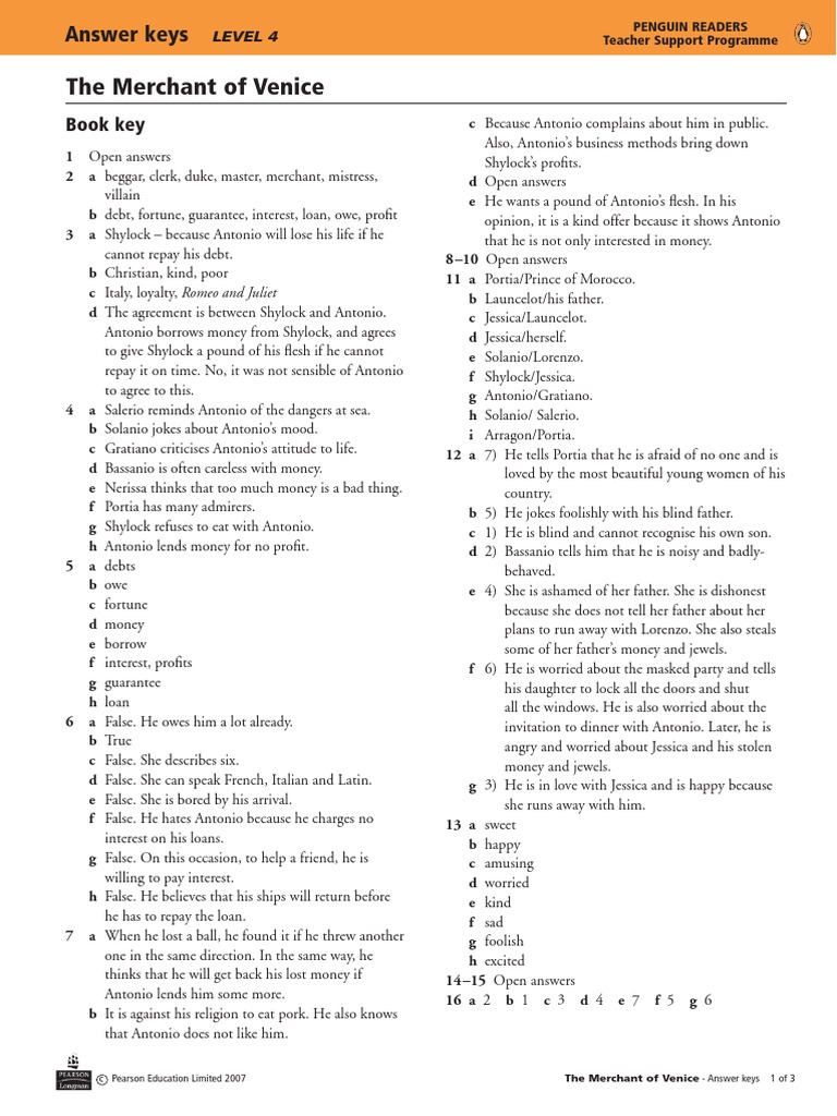 Merchant of Venice Answer Key Guide | PDF | The Merchant Of Venice ...