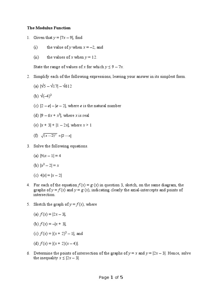 The Modulus Function | PDF | Mathematical Analysis | Mathematical Objects