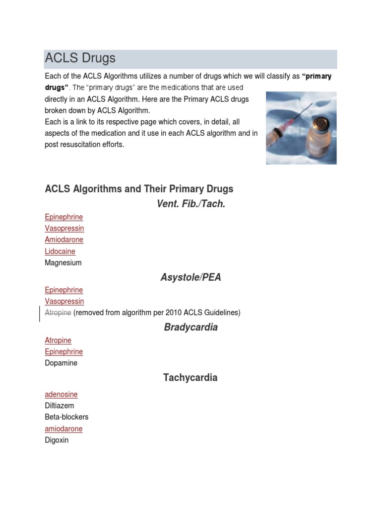 ACLS Drugs | PDF | Cardiopulmonary Resuscitation | Cardiovascular System