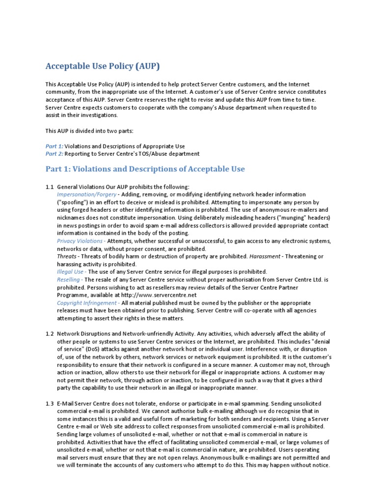 Acceptable Use Policy v1.0 | PDF | Email Spam | Cybercrime