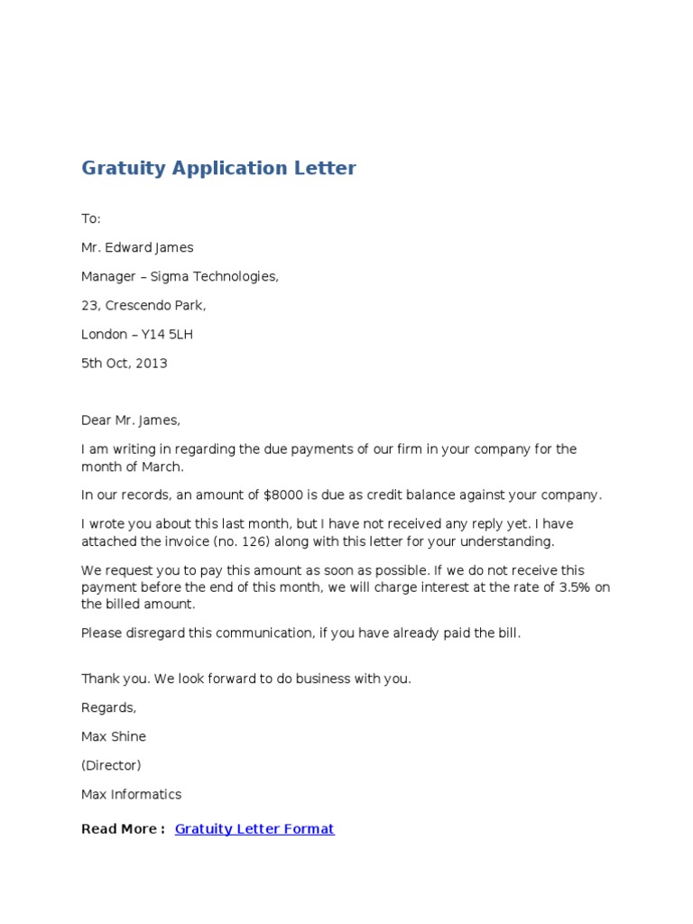 Gratuity Application Letter | PDF