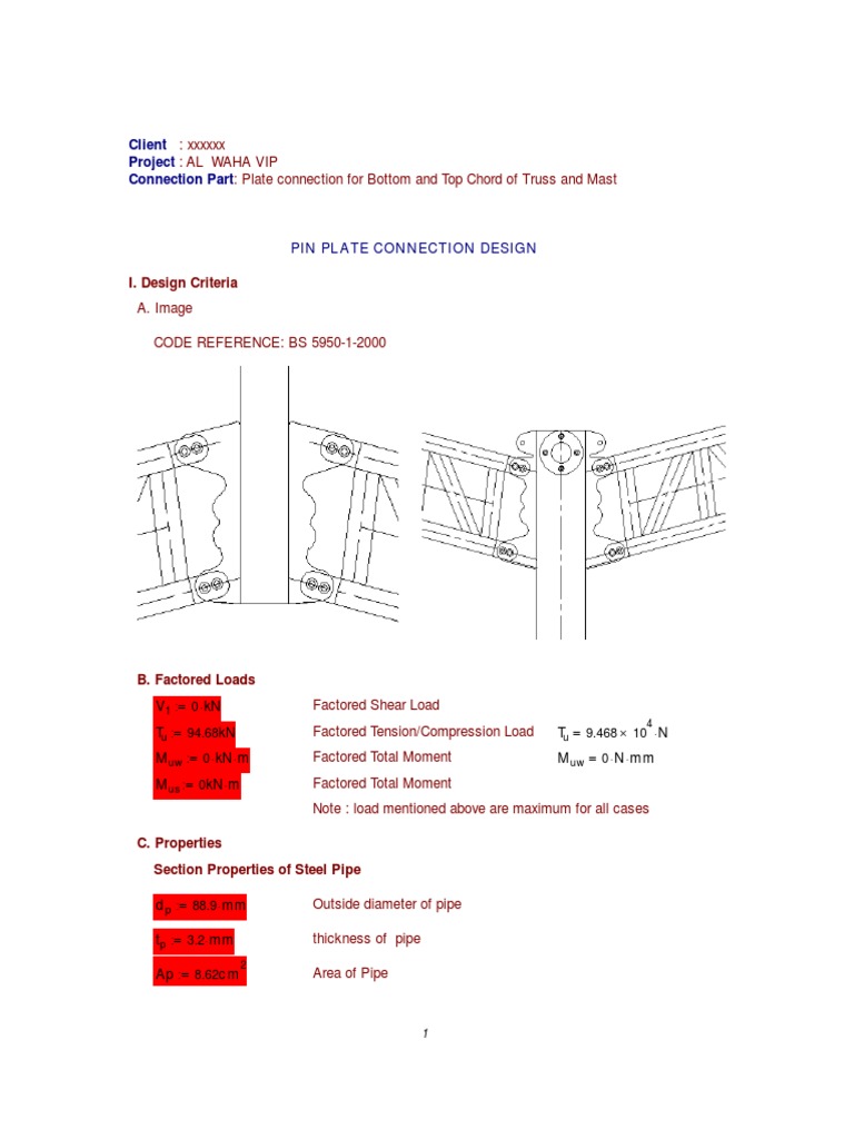 Mathcad - PIN PLATE CONNECTION Al WAHA | PDF | Truss | Screw