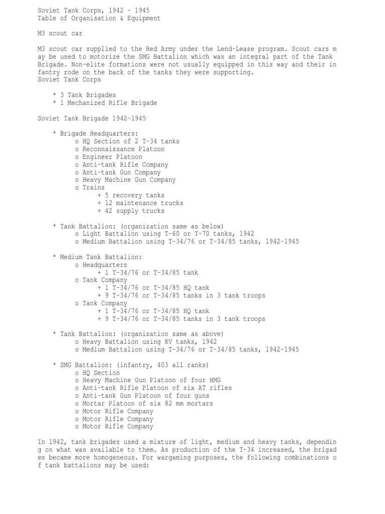 Soviet Tank Corps Organization in WW2 | PDF | Battalion | Tanks