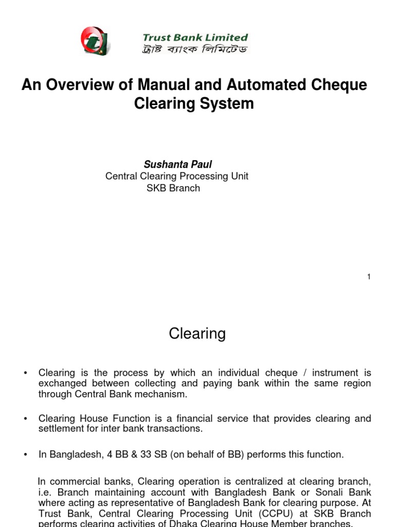 Overview of Manual and Automated Cheque Clearing Systems | PDF ...