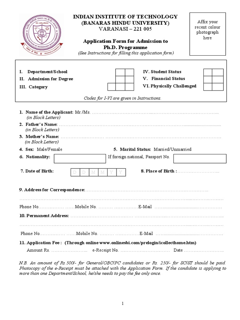 BHU Application PDF | PDF | Thesis | Doctor Of Philosophy