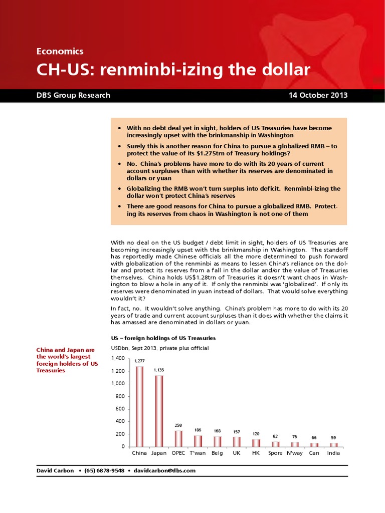 CH-US: Renminbi-Izing The Dollar: Economics | PDF | Renminbi | Euro