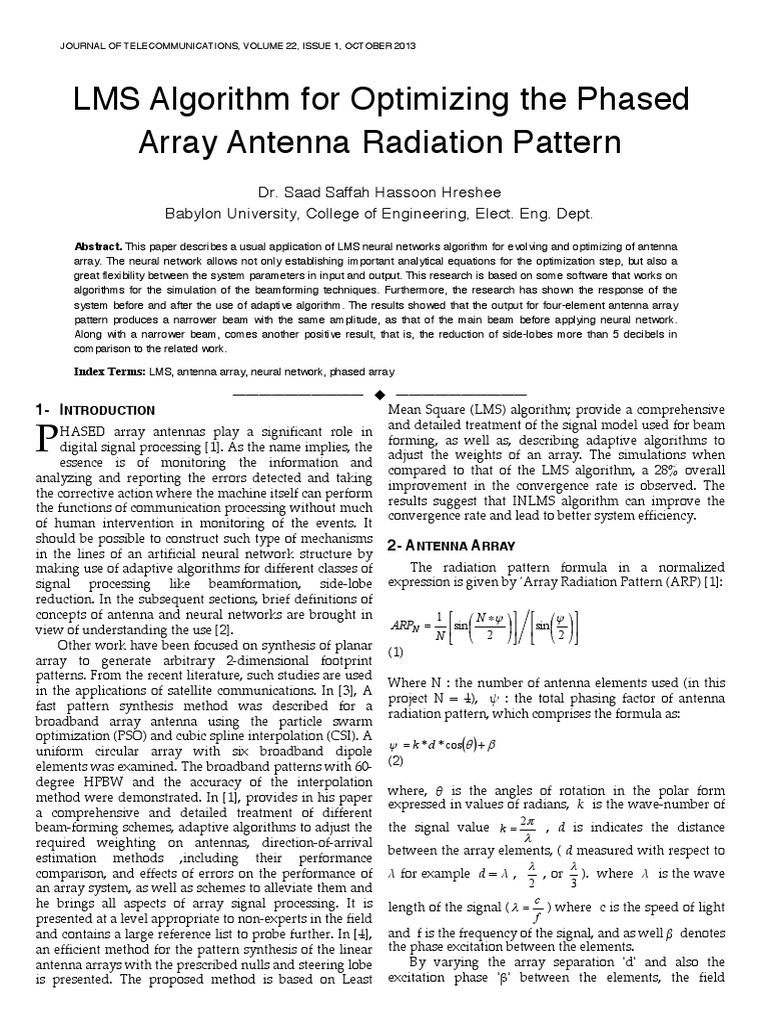 LMS Algorithm For Optimizing The Phased Array Antenna Radiation Pattern | PDF | Antenna (Radio ...