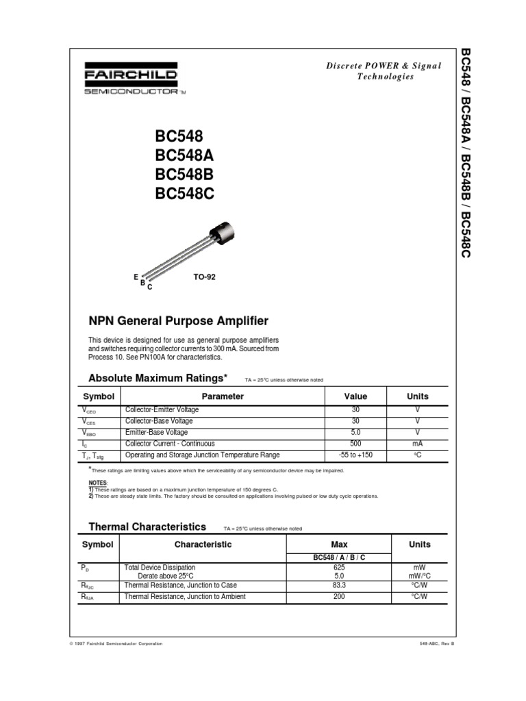 BC548 Transistor Pinout, Specifications, Datasheet And, 56% OFF