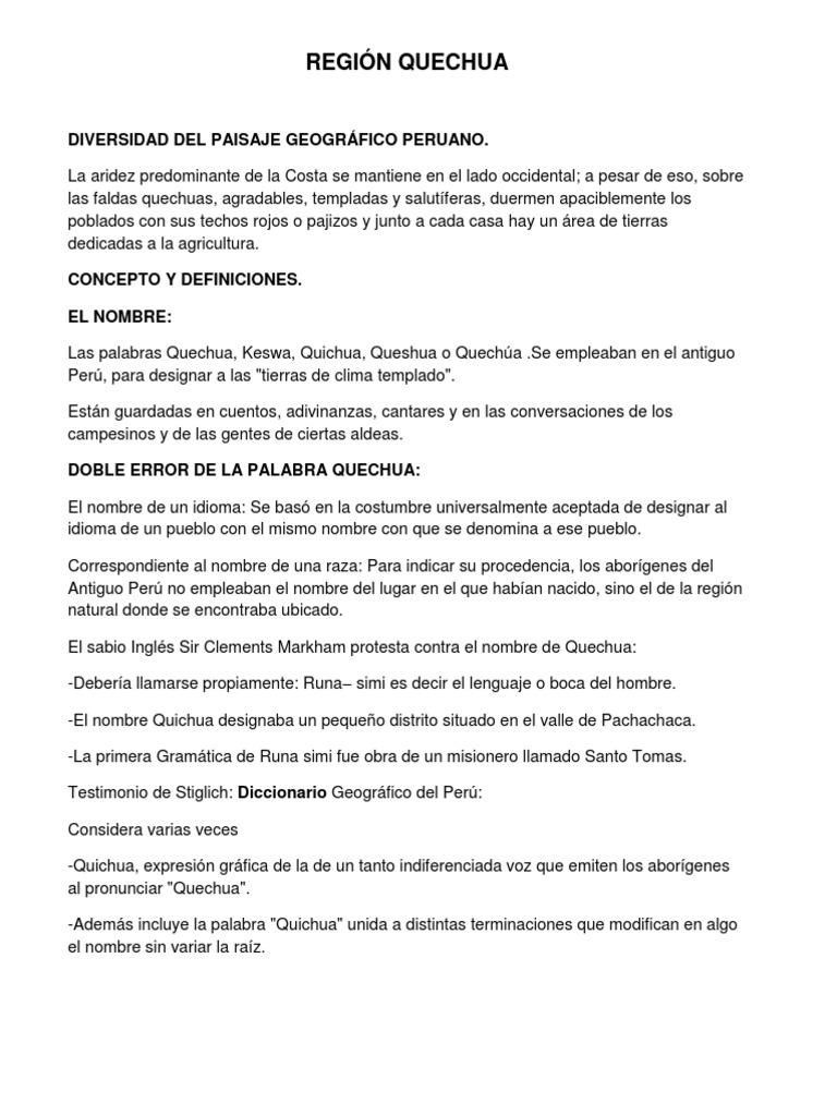 Características de la Región Quechua | PDF