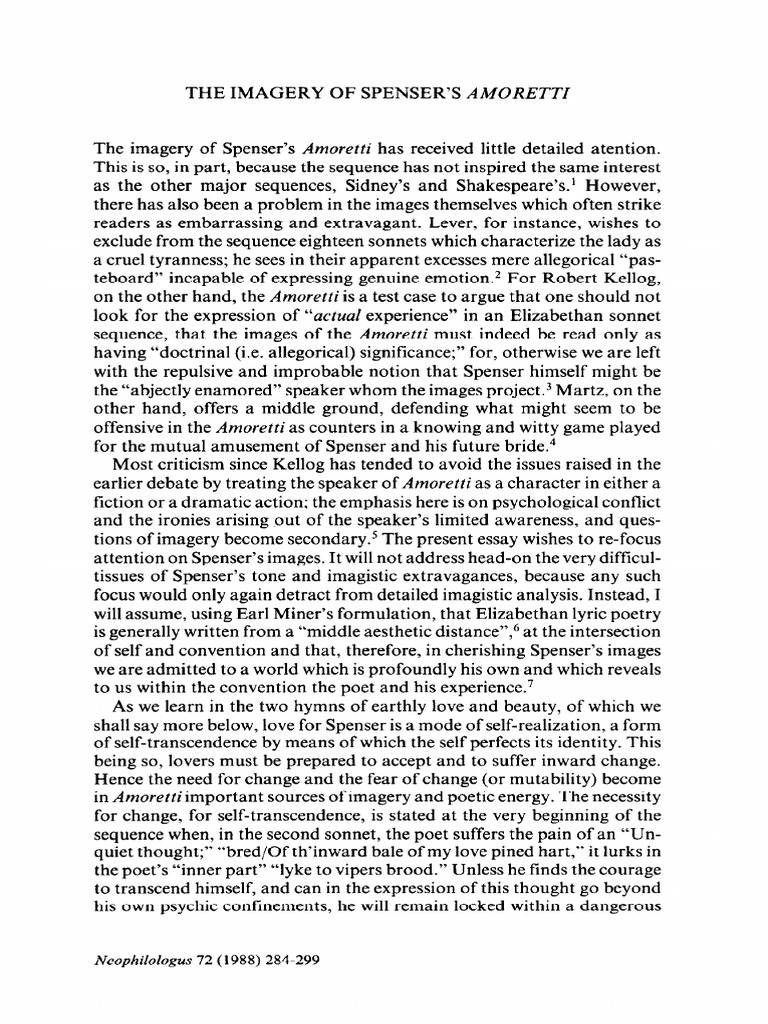 Imagery in Spenser's Amoretti PDF | PDF | Edmund Spenser | Love