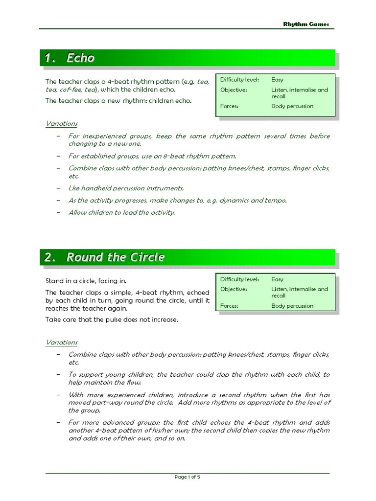 Rhythm Games For Primary Kids PDF | PDF | Rhythm | Performing Arts
