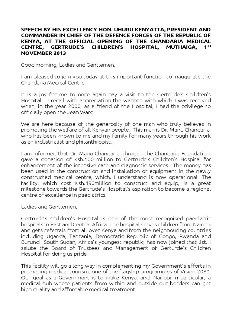 President Uhuru Kenyatta's Speech During The Official Opening of The ...