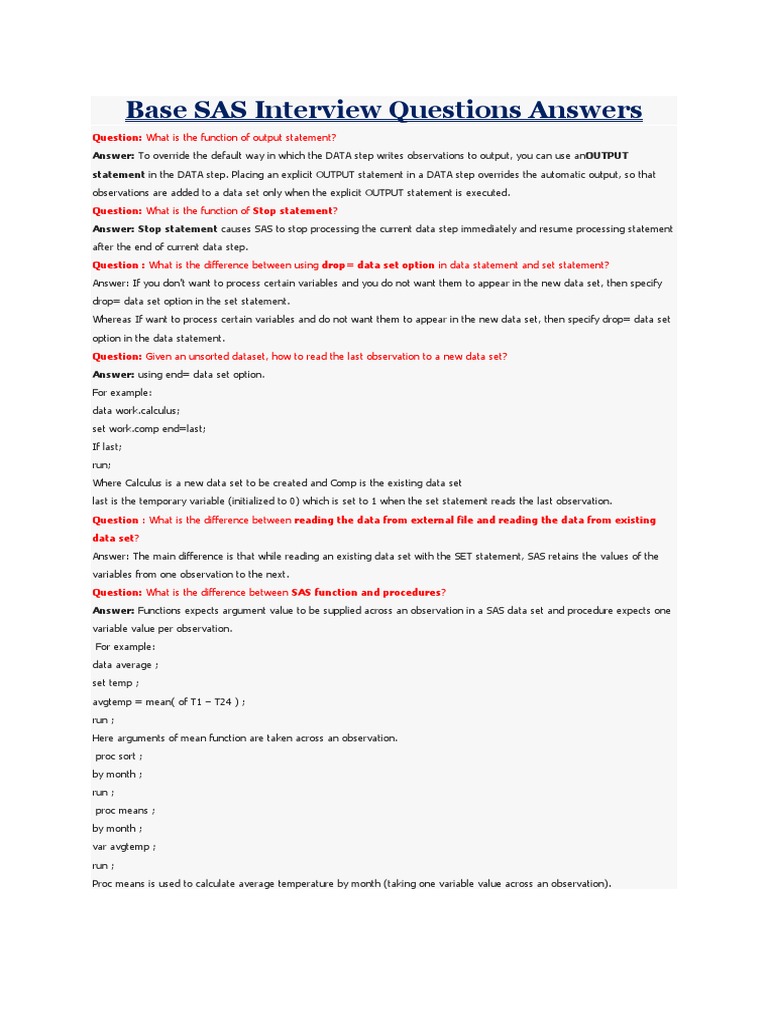 Base SAS Interview Questions | PDF | Sas (Software) | Parameter (Computer Programming)