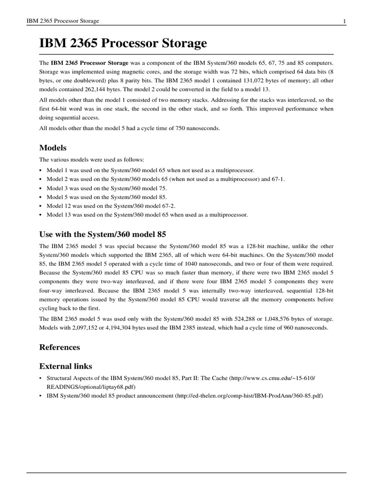An Overview of the IBM 2365 Processor Storage Component and its Various ...