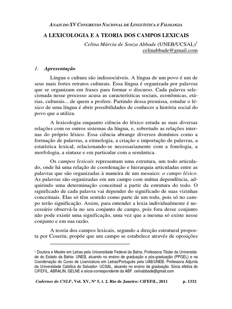 A Lexicologia e A Teoria Dos Campos Lexicais | PDF | Linguagem natural ...