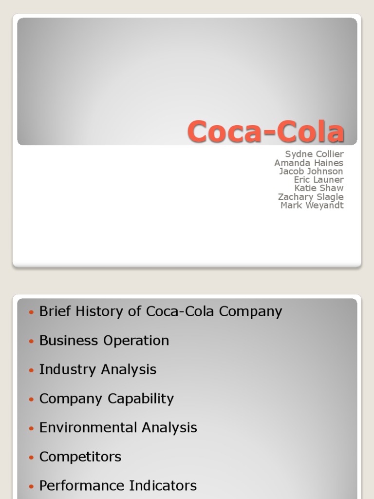 Coca-Cola Company: History and Analysis | PDF | Coca Cola | Pepsi Co